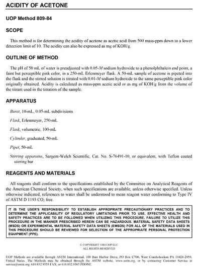 ASTM UOP809-84 - Acidity of Acetone