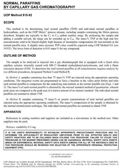 ASTM UOP915-92 - Normal Paraffins by Capillary Gas Chromatography