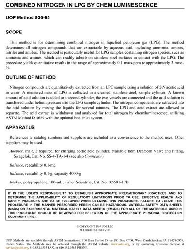 ASTM UOP936-16 - Combined Nitrogen in LPG by Chemiluminescence