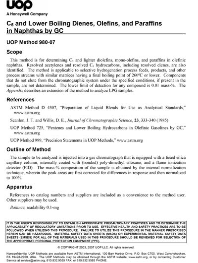 ASTM UOP980-17 - C 5 and Lower Boiling Dienes, Olefins, and Paraffins ...