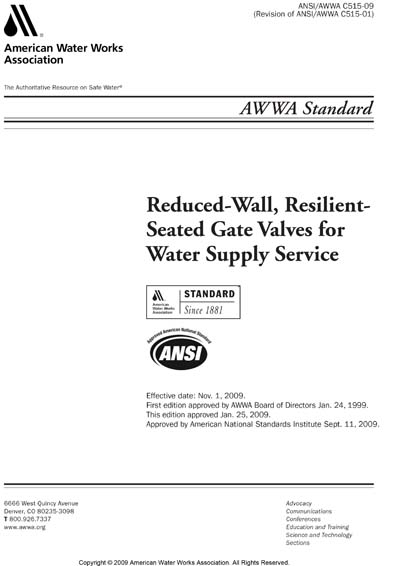 AWWA C515-09 - Reduced-Wall, Resilient-Seated Gate Valves For Water ...