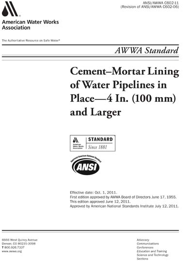AWWA C602-11 - Cement Mortor Lining Of Water Pipelines In Place 4 Inch ...