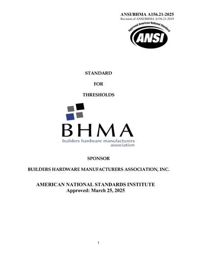 ANSI/BHMA A156.21-2025 - Standard for Thresholds