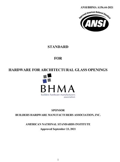ANSI/BHMA A156.44-2021 - Standard for Hardware for Architectural Glass ...