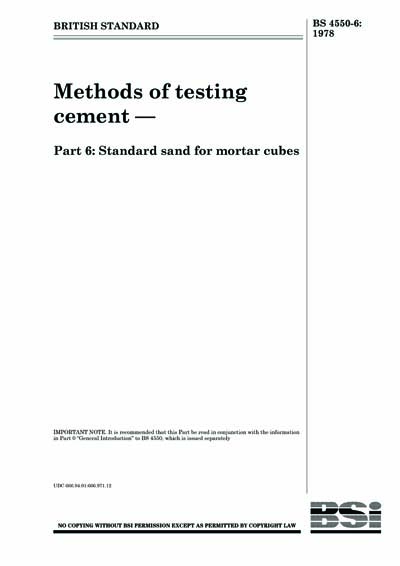 BS 4550-6:1978 - Methods of testing cement. Standard sand for mortar ...