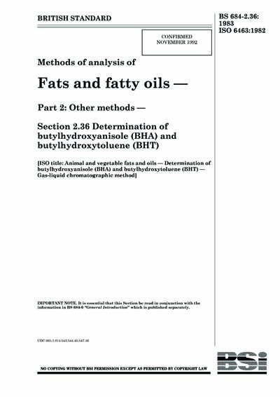 BS 684-2.36:1983 - Methods of analysis of fats and fatty oils. Other ...