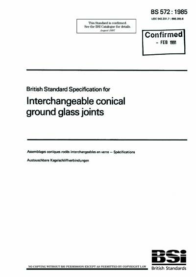 BS 572:1985 - Specification for interchangeable conical ground glass ...