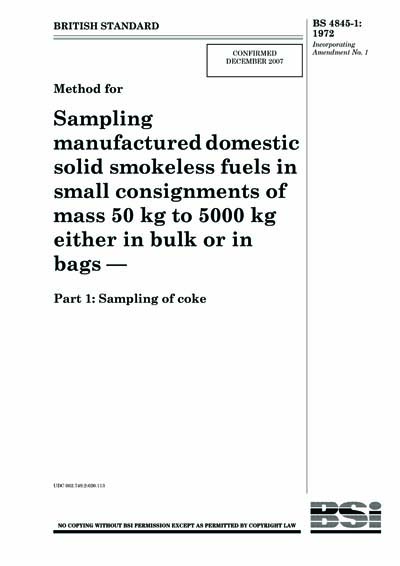 BS 4845-1:1972 - Methods for sampling manufactured domestic solid ...