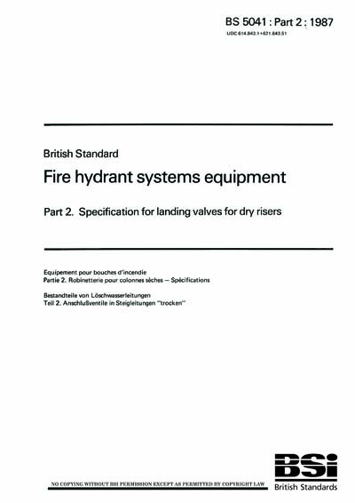 BS 5041-2:1987 - Fire hydrant systems equipment. Specification for ...