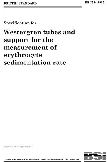 BS 2554:1987 - Specification for Westergren tubes and support for the ...