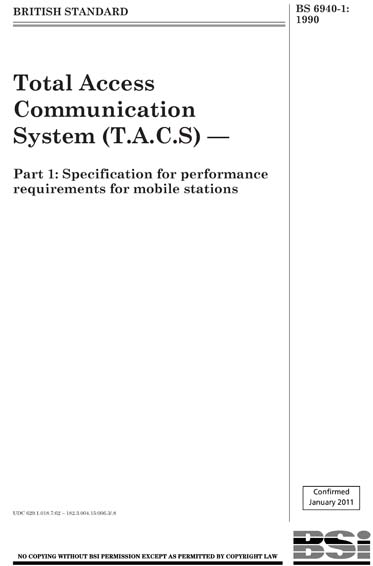 BS 6940-1:1989 - Total Access Communication System (T.A.C.S ...