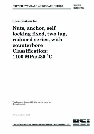 BS EN 2752:1990 - Specification for nuts, anchor, self locking fixed ...
