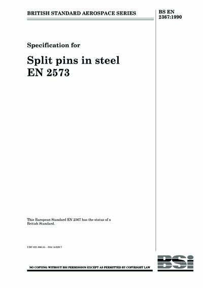 BS EN 2367:1990 - Specification for split pins in steel EN 2573 ...