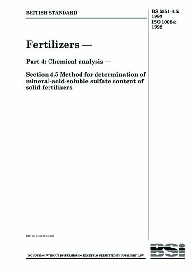 BS 5551-4.5:1993 - Fertilizers. Chemical analysis. Method for ...