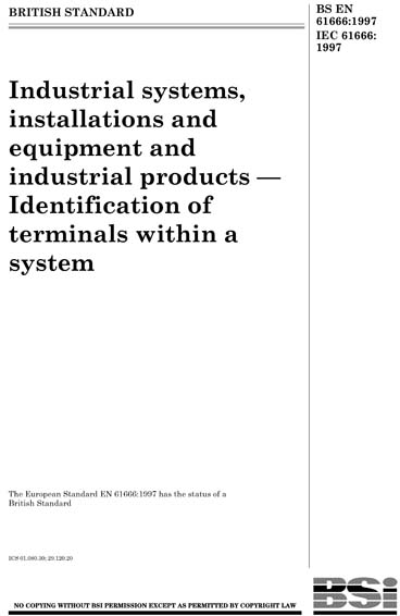 BS EN 61666:1997 - Identification of terminals within a system (British ...