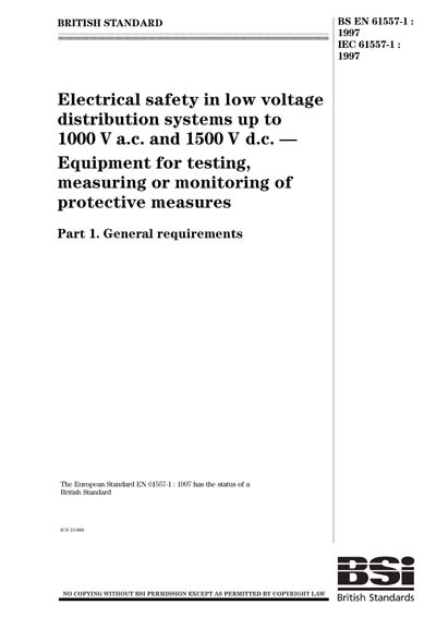 BS EN 61557-1:1997 - Electrical safety in low voltage distribution ...