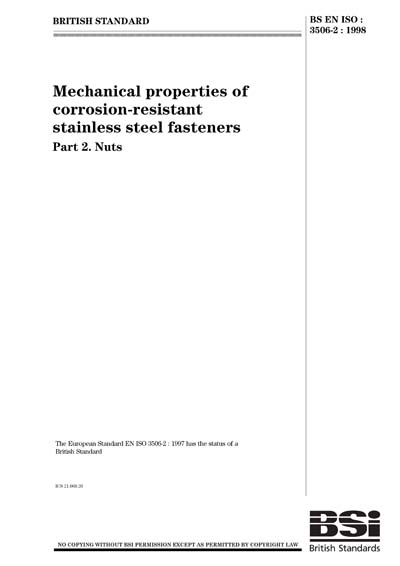 BS EN ISO 3506-2:1998 - Mechanical properties of corrosion-resistant ...