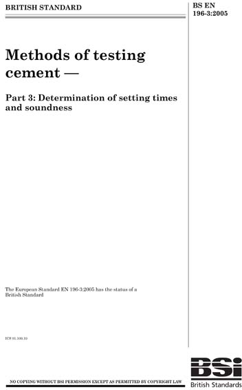 BS EN 196-3:2005 - Methods of testing cement. Determination of setting ...