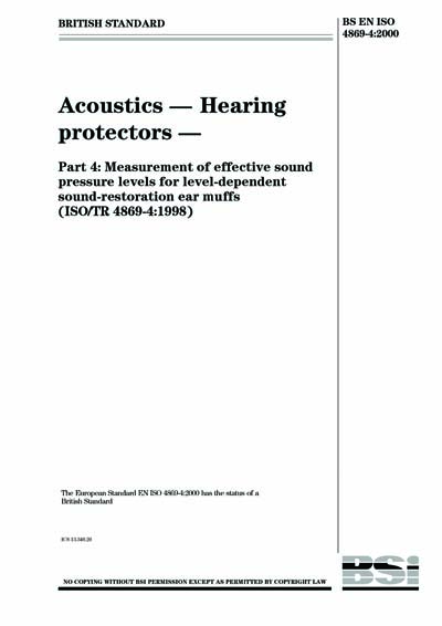 BS EN ISO 4869-4:2000 - Acoustics. Hearing protectors. Measurement of ...