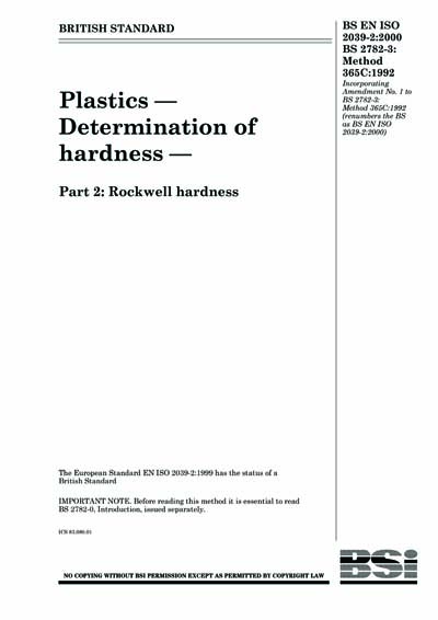 BS EN ISO 2039-2:2000 - Determination of Rockwell hardness. Rockwell ...