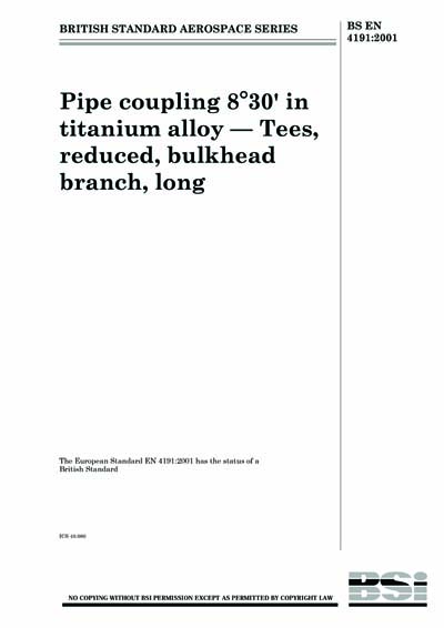 BS EN 4191:2001 - Aerospace series. Pipe coupling 8$0D30' in titanium ...