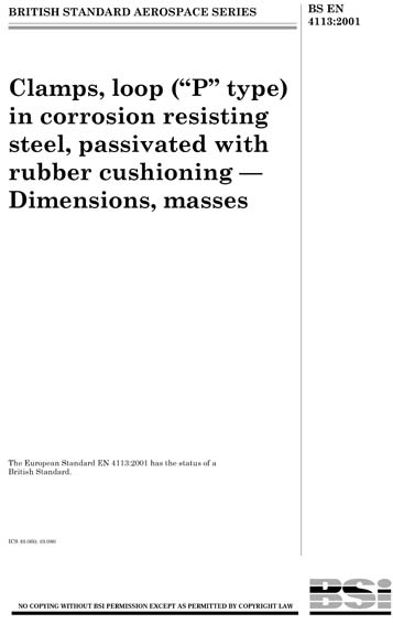 BS EN 4113:2001 - Aerospace series. Clamps, loop (P type) in corrosion ...