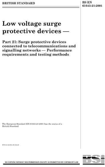 BS EN 61643-21:2001 - Low voltage surge protective devices. Surge ...