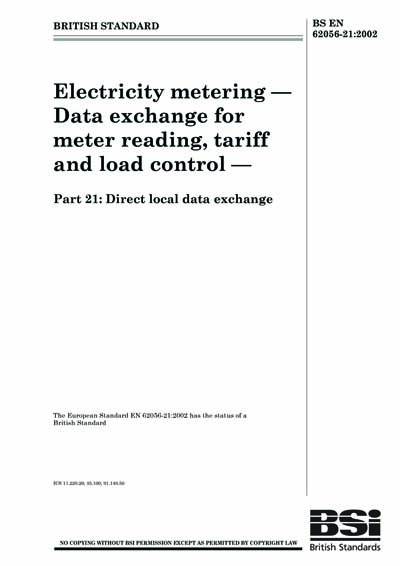 BS EN 62056-21:2002 - Electricity metering. Data exchange for meter ...