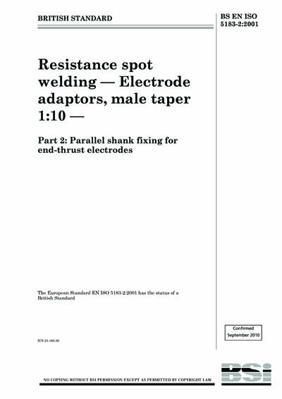 BS EN ISO 5183-2:2001 - Resistance welding equipment. Electrode ...