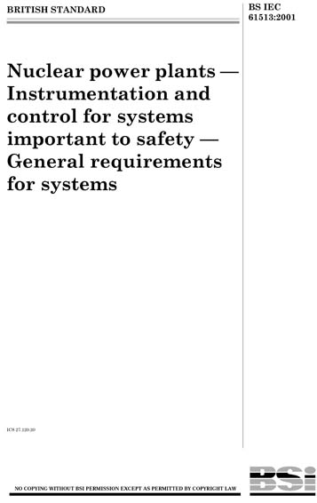 BS IEC 61513:2001 - Nuclear power plants. Instrumentation and control ...