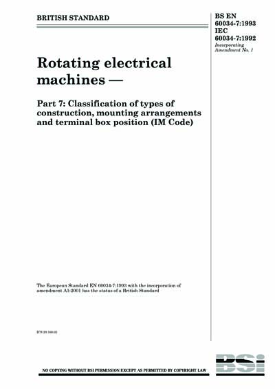 BS EN 60034-7:1993 - Rotating electrical machines. Classification of ...