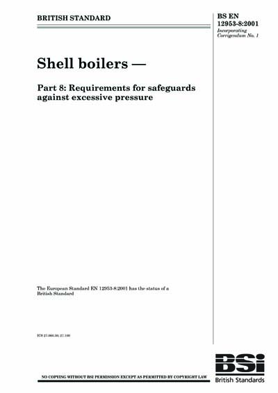 BS EN 12953-8:2001 - Shell boilers. Requirements for safeguards against ...