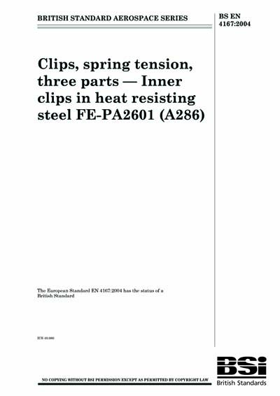 BS EN 4167:2004 - Aerospace series. Clips, spring tension, three parts ...