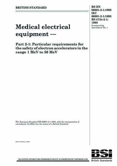 BS EN 60601-2-1:1998 - Medical electrical equipment. Particular ...