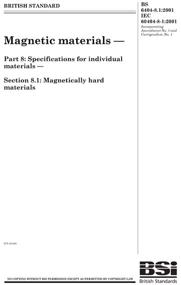BS 6404-8.1:2001 - Magnetic materials. Individual materials ...