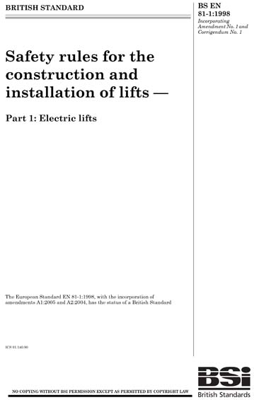 BS EN 81-1:1998 - Safety rules for the construction and installation of ...