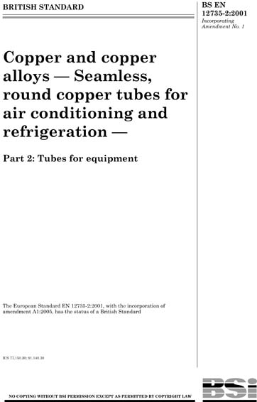 BS EN 12735-2:2001 - Copper and copper alloys. Seamless, round copper ...