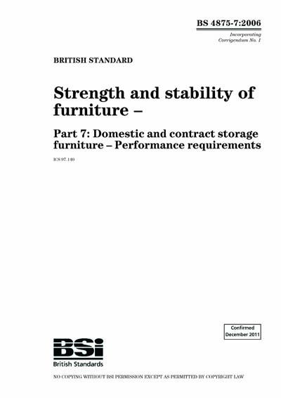 BS 4875-7:2006 - Strength and stability of furniture. Domestic and ...