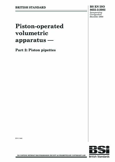 BS EN ISO 8655-2:2002 - Piston-operated volumetric apparatus. Piston ...