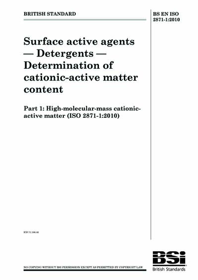 BS EN ISO 2871-1:2010 - Surface active agents. Detergents ...