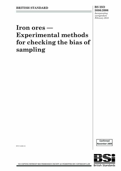 BS ISO 3086:2006 - Iron ores. Experimental methods for checking the ...