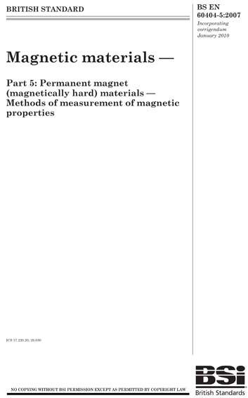 BS EN 60404-5:2007 - Magnetic materials. Permanent magnet (magnetically ...