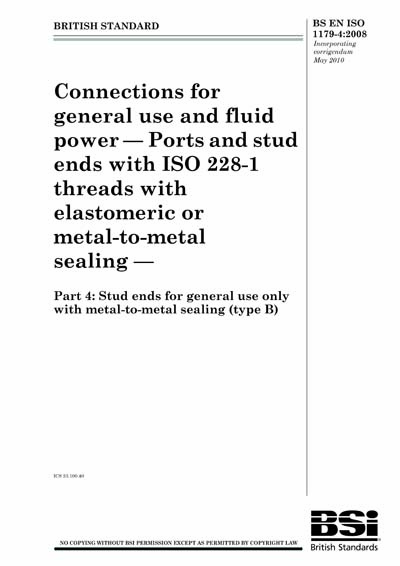 BS EN ISO 1179-4:2008 - Connections for general use and fluid power ...