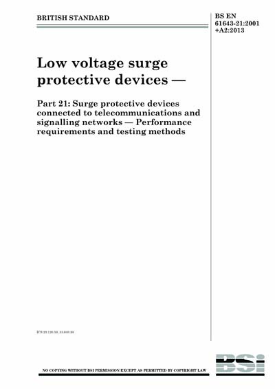 BS EN 61643-21:2001+A2:2013 - Low voltage surge protective devices ...