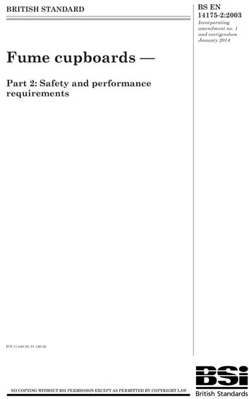 BS EN 14175-2:2003 - Fume cupboards. Safety and performance ...