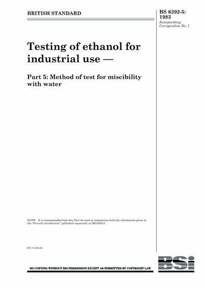 BS 6392-5:1983 - Testing of ethanol for industrial use. Method of test ...