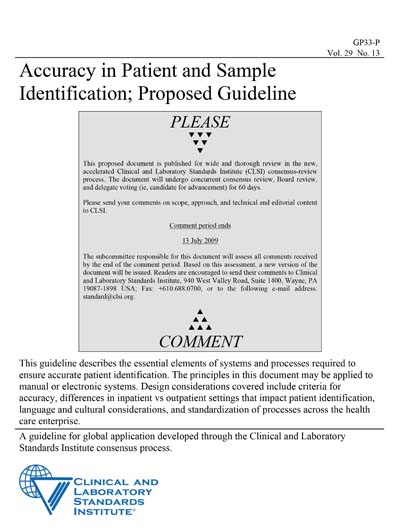 GP33-P - Accuracy in Patient and Sample Identification; Proposed Guideline
