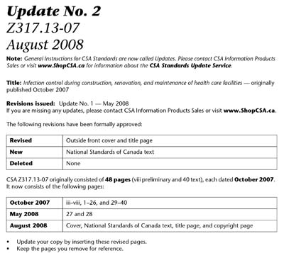 CSA Z317.13-07 Update No 2 - Update No.2 to Z317.13-07, Infection ...
