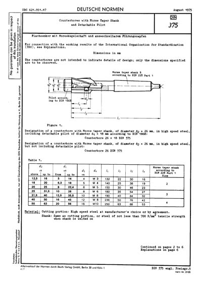 DIN 375:1975 - Counterbores with Morse Taper Shank and Detachable Pilot ...