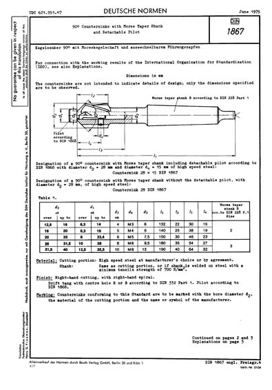 DIN 1867:1975 - 90? Countersinks with Morse Taper Shank and Detachable ...